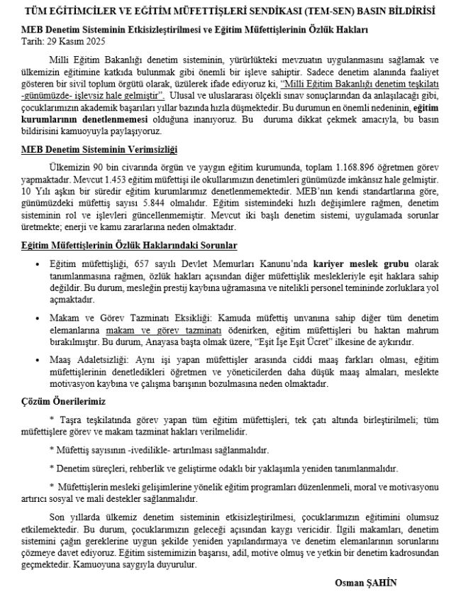 TEM - SEN | TÜM EĞİTİMCİLER VE EĞİTİM MÜFETTİŞLERİ SENDİKASI